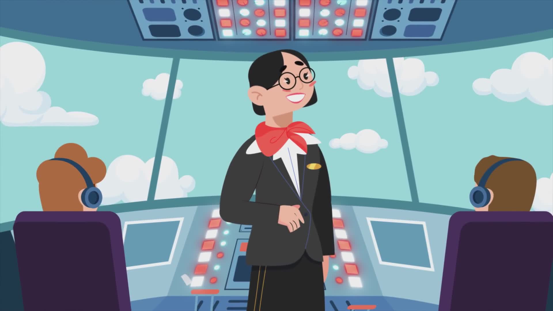 Stewardess Flight Attendant Cartoon Animation • Motion Graphics ...