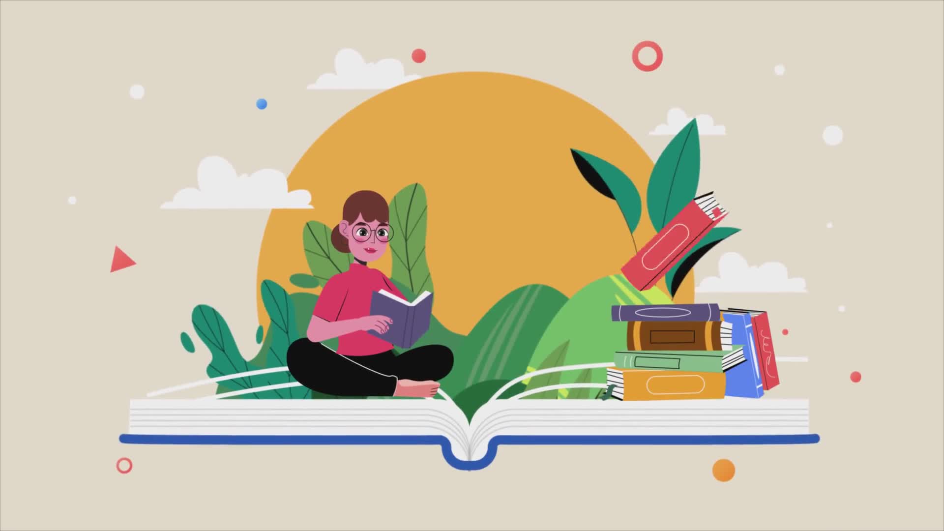 Woman Studying While Sitting On A Giant Book On Alpha • Motion Graphics ...
