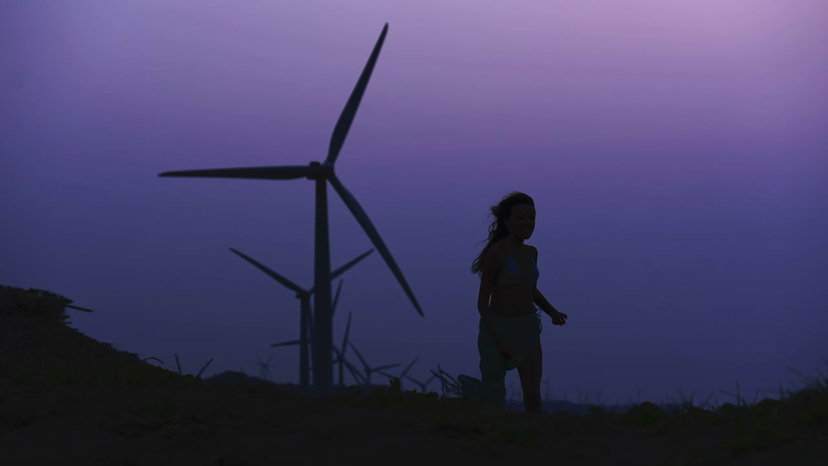 Coastal Wind Farm with Person at Sunset • Stock Video on Uppbeat