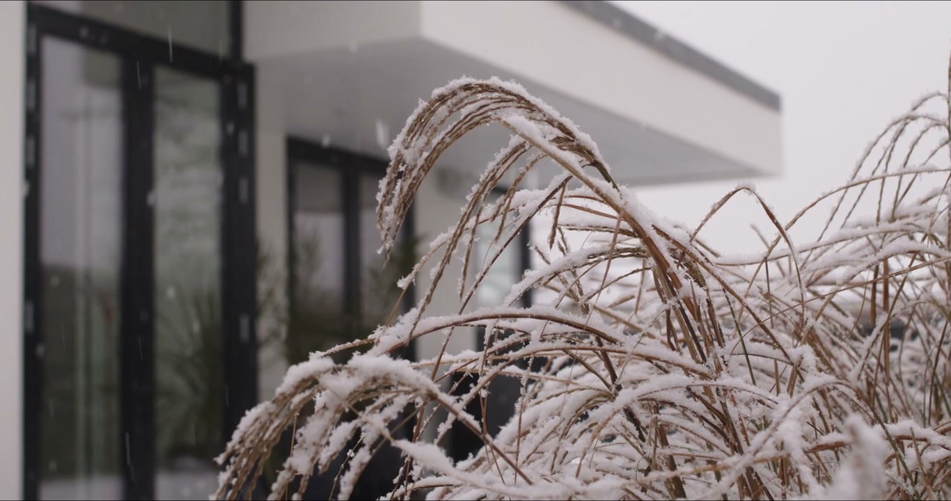 Snow Falling on Modern Apartment Building in Winter • Stock Video on ...