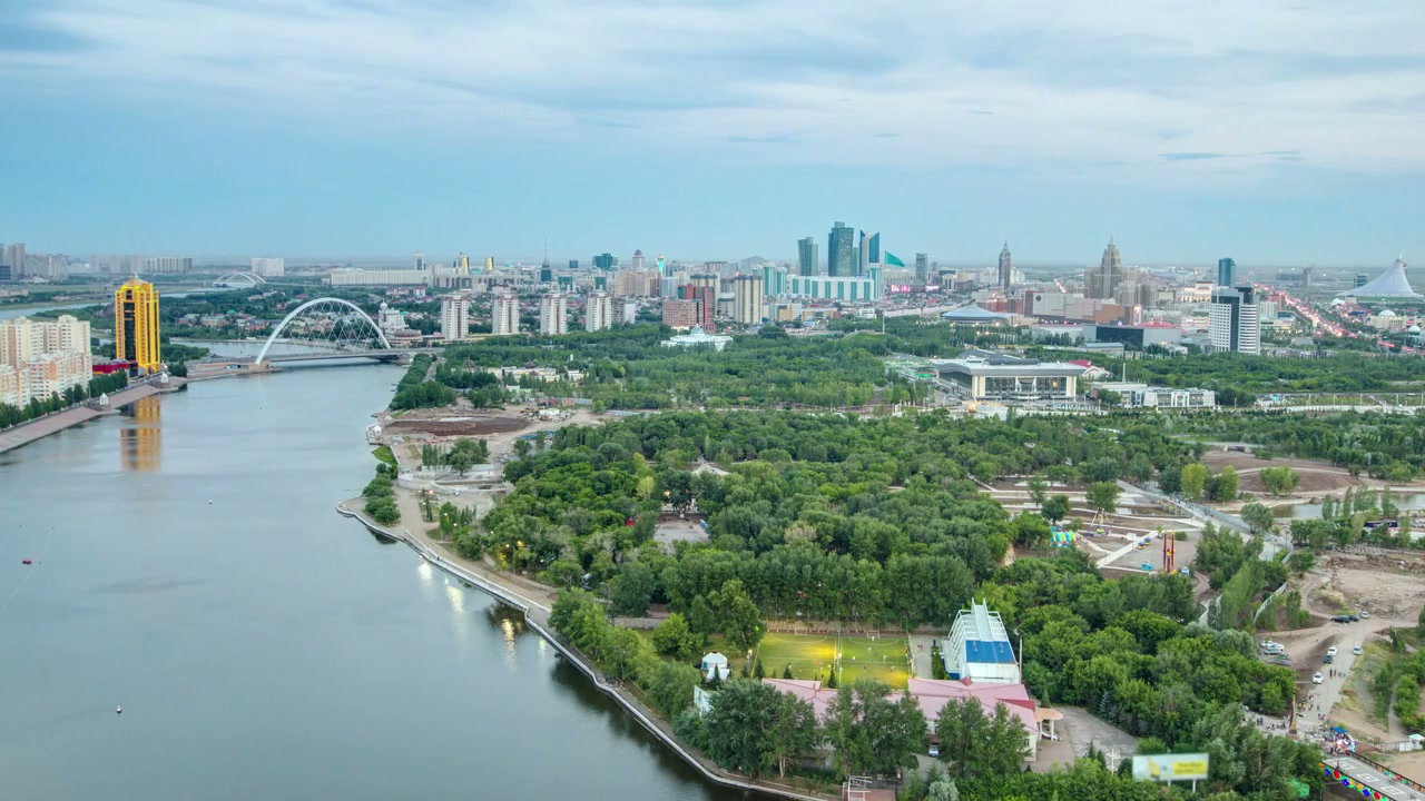 Astana City Skyline and Park at Sunset • Stock Video on Uppbeat