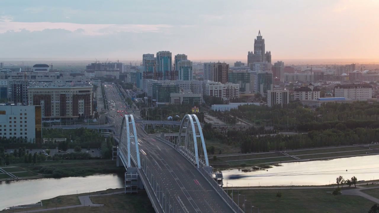 Astana City Skyline and Park at Sunset • Stock Video on Uppbeat